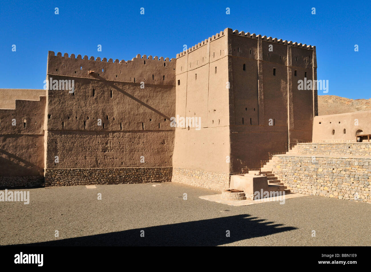 Historic adobe fortification Yanqul Fort or Castle, Hajar al Gharbi ...