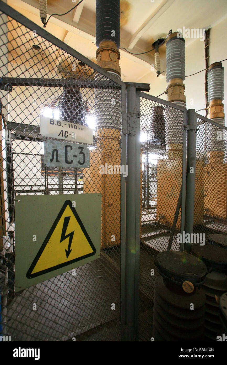 Electric power line substation Stock Photo - Alamy