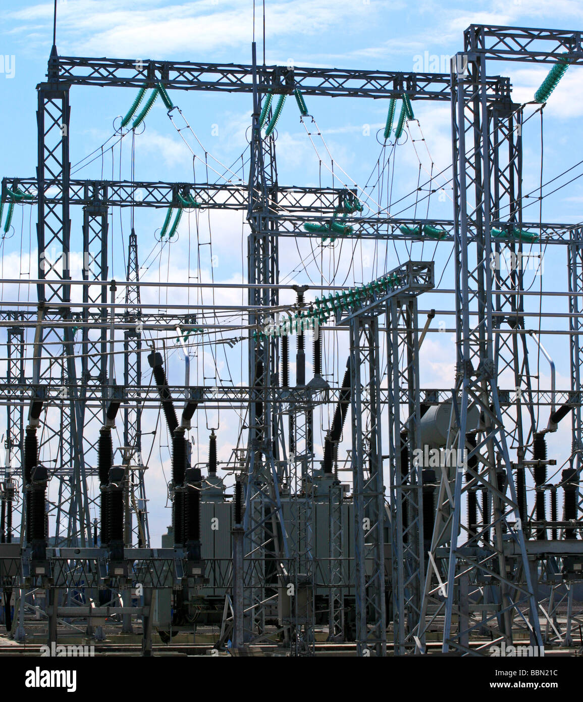Electric power line substation Stock Photo - Alamy