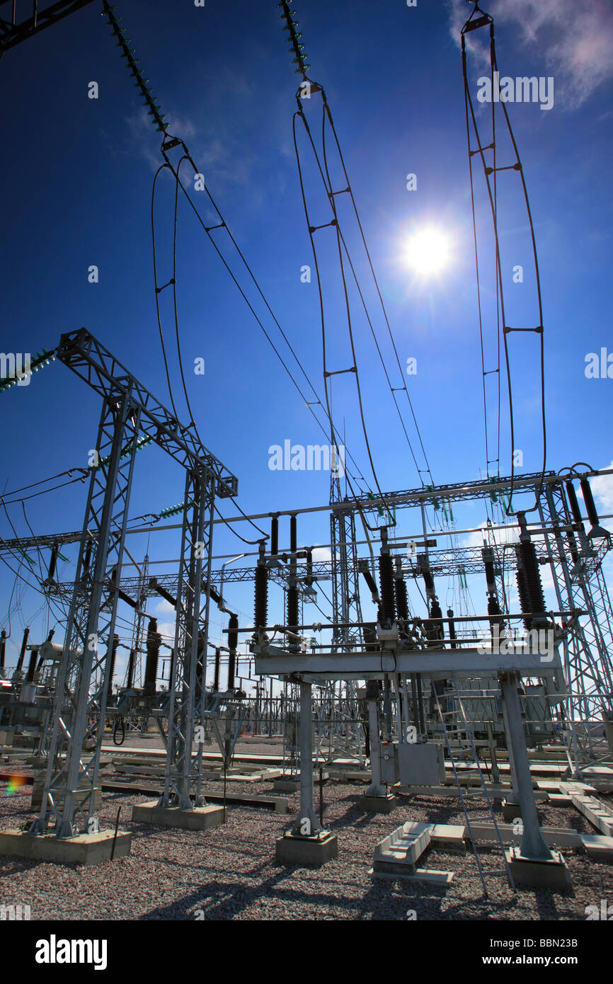 Electric power line substation Stock Photo - Alamy