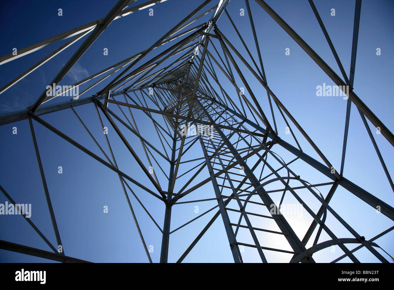 Powerline towards blue sky Stock Photo - Alamy