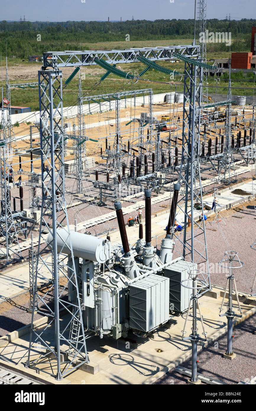 Electric power line substation Stock Photo - Alamy
