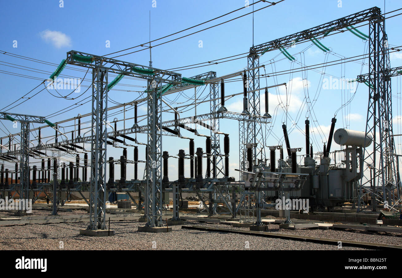 Electric power line substation Stock Photo - Alamy
