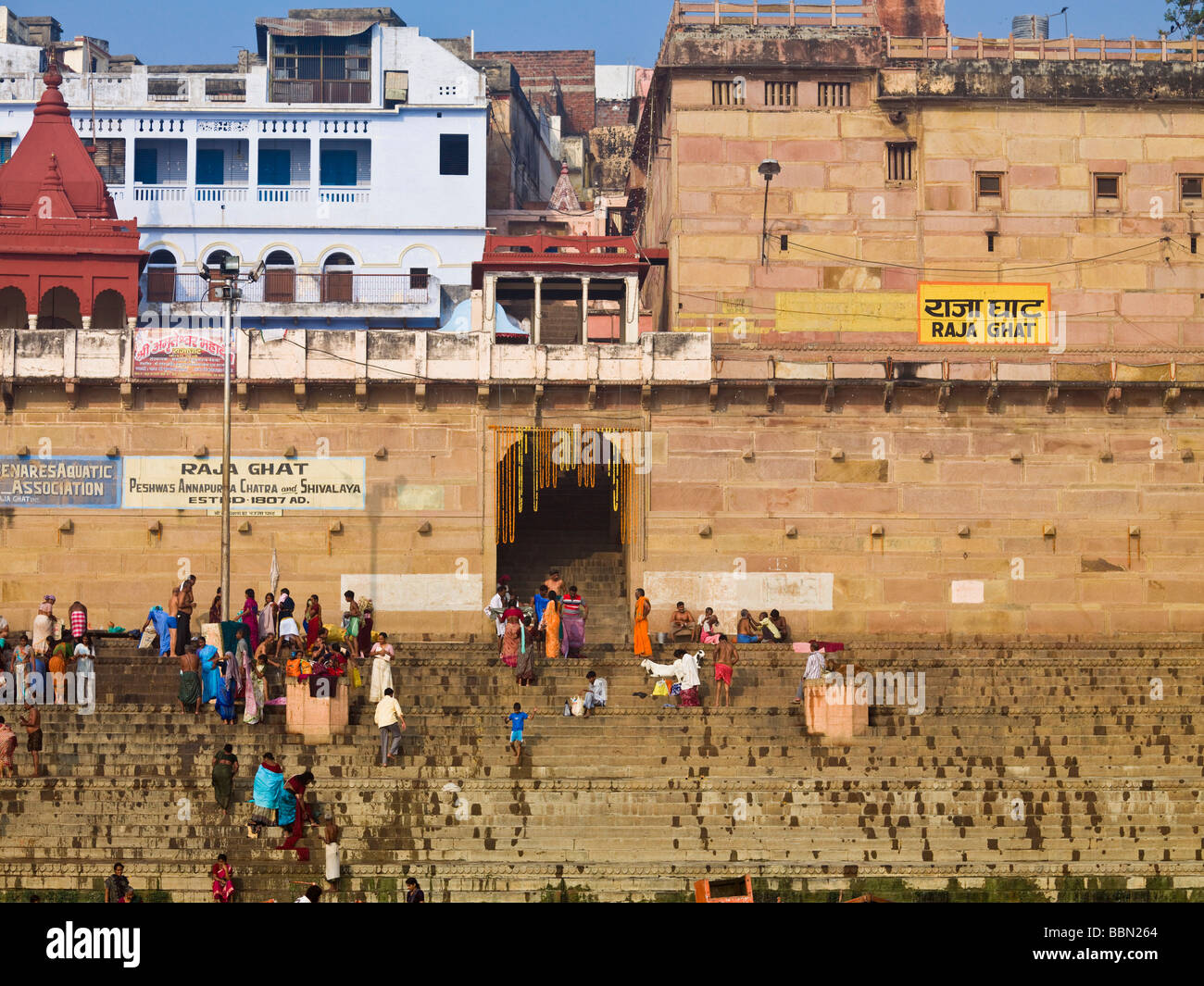 The Ganges,Varanasi,India;People on the ghats that lead to the river ...