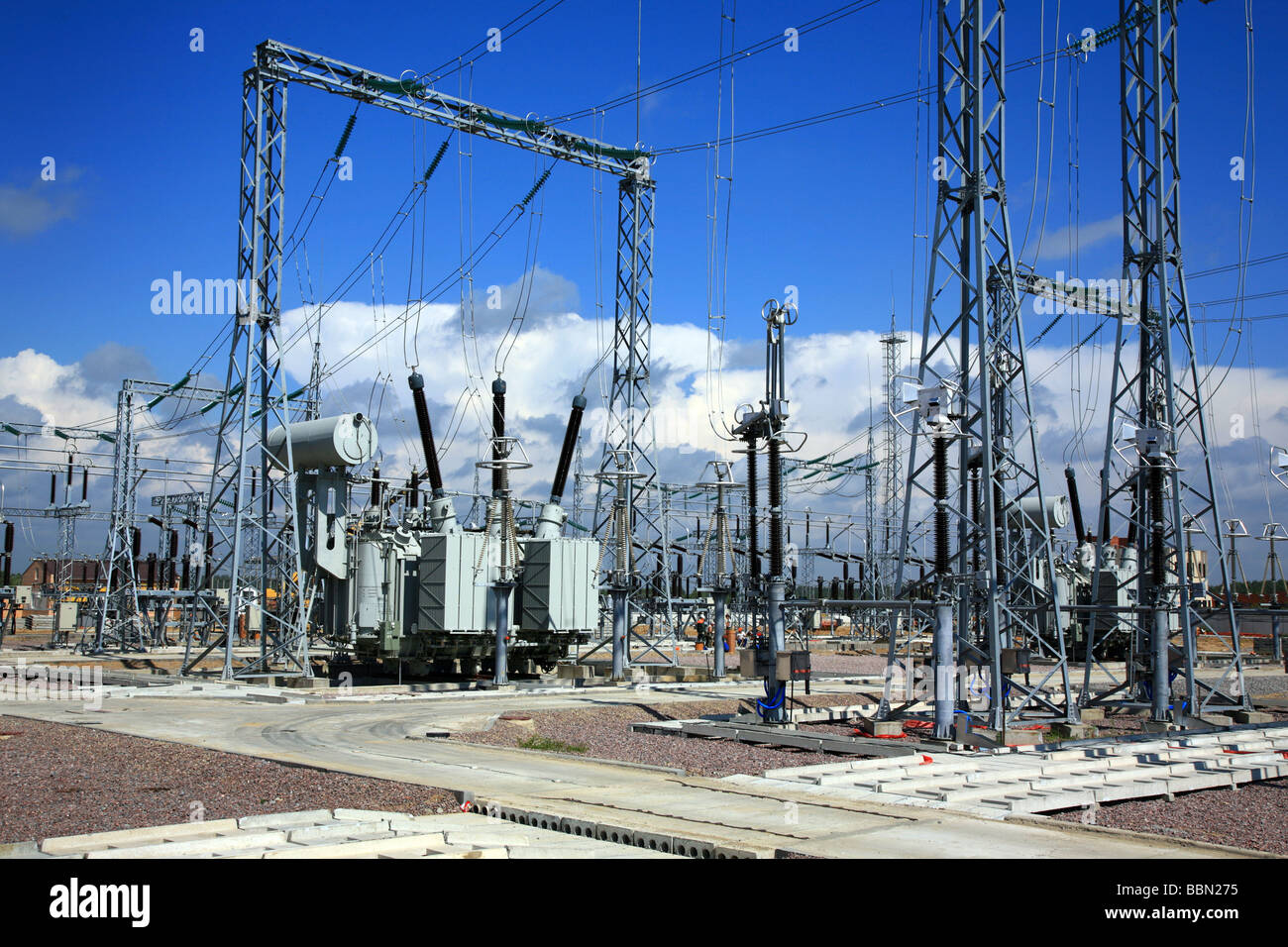 Electric power line substation Stock Photo - Alamy