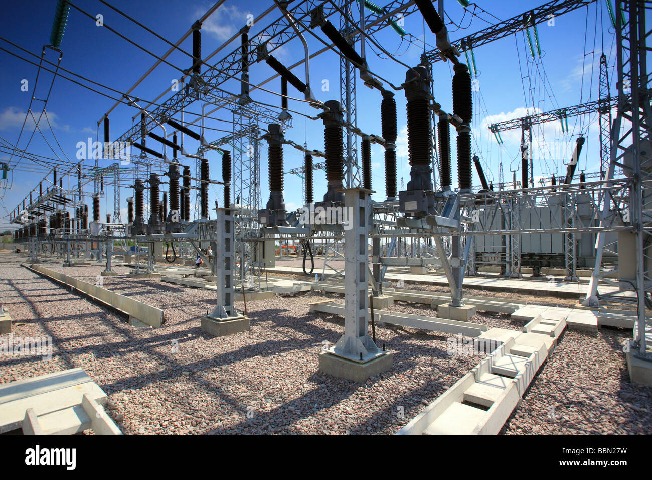 Electric power line substation Stock Photo - Alamy