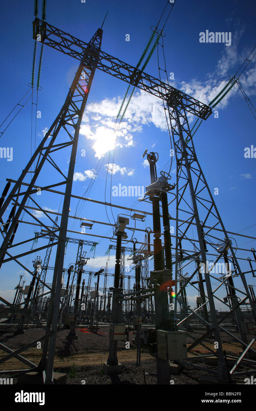 Electric power line substation Stock Photo - Alamy