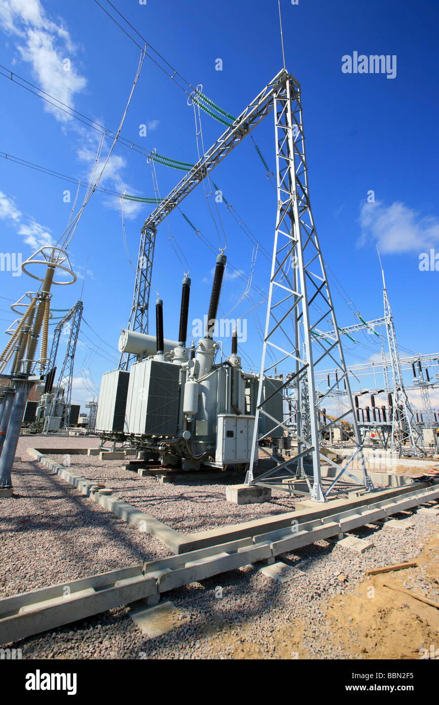 Electric power line substation Stock Photo - Alamy