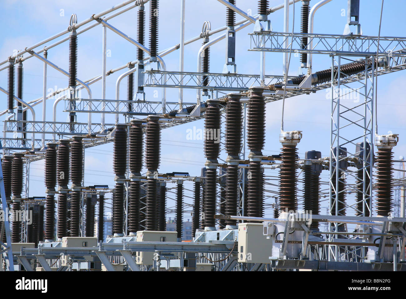 Electric power line substation Stock Photo - Alamy