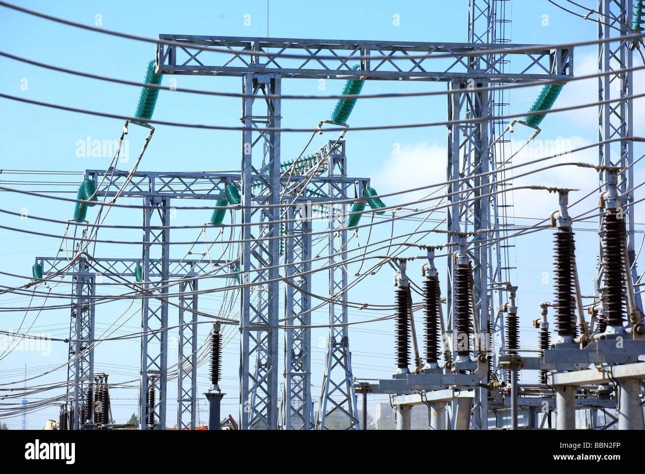 Electric power line substation Stock Photo - Alamy