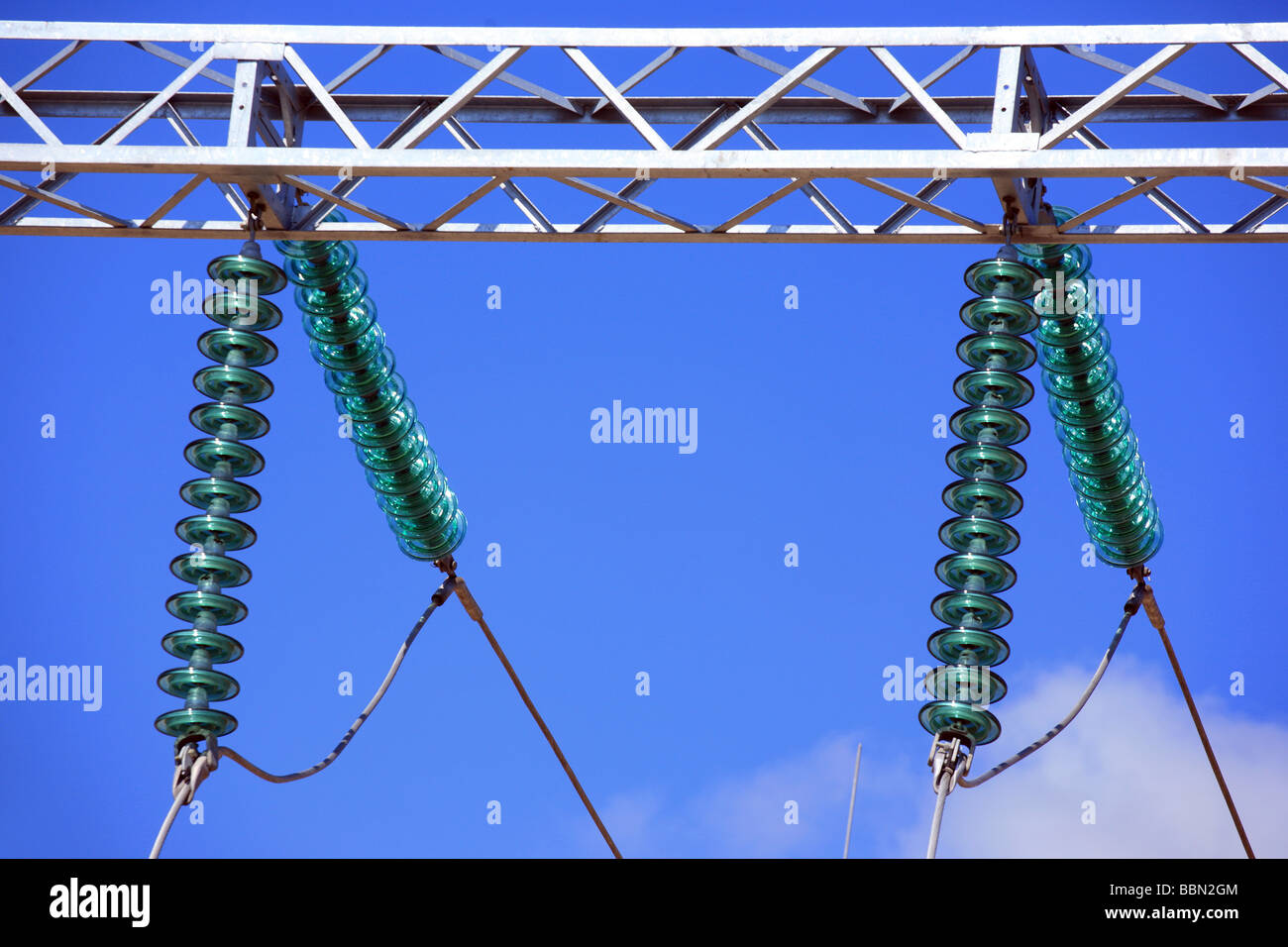 Powerline towards blue sky Stock Photo - Alamy