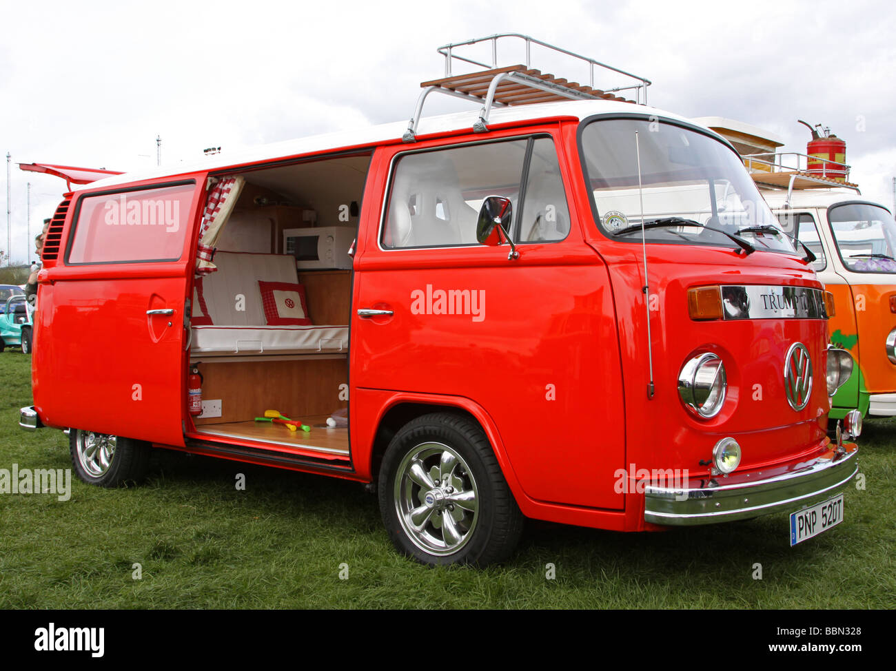 Red VW camper van Stock Photo - Alamy