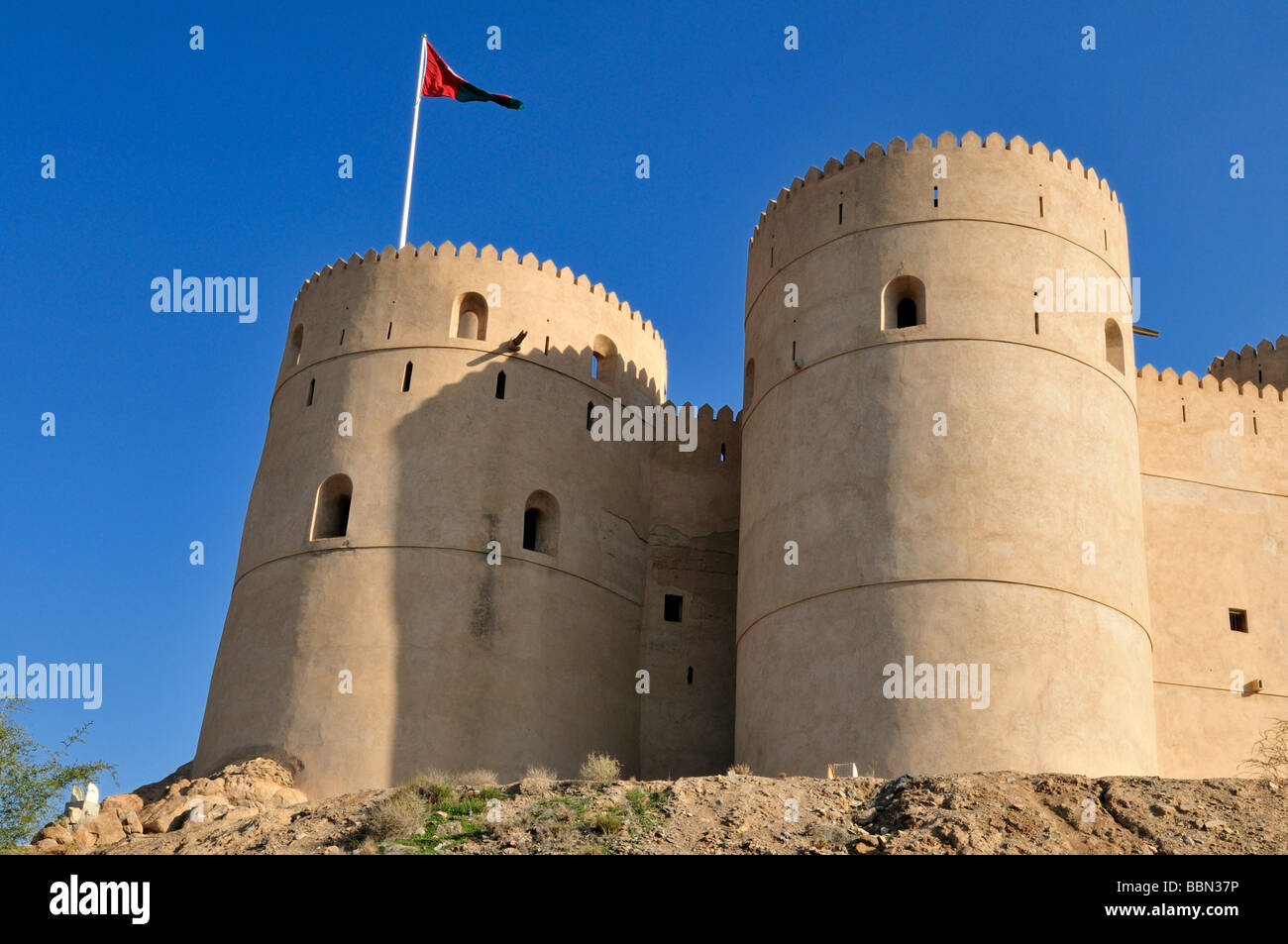 Historic adobe fortification Rustaq Fort or Castle, Hajar al Gharbi ...