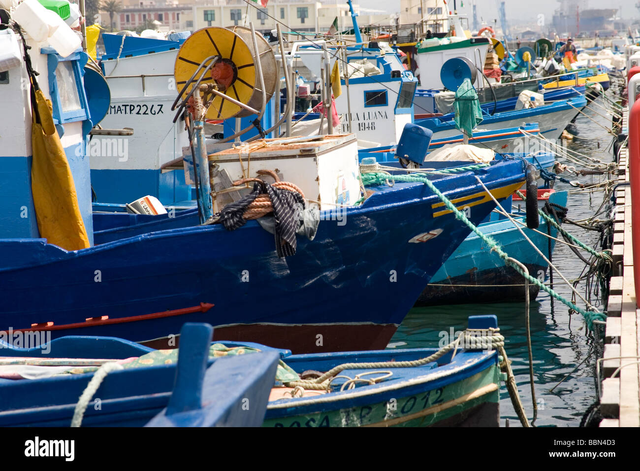 Fishing boats at dock Trapani Harbor Trapani Sicily Italy Stock Photo ...