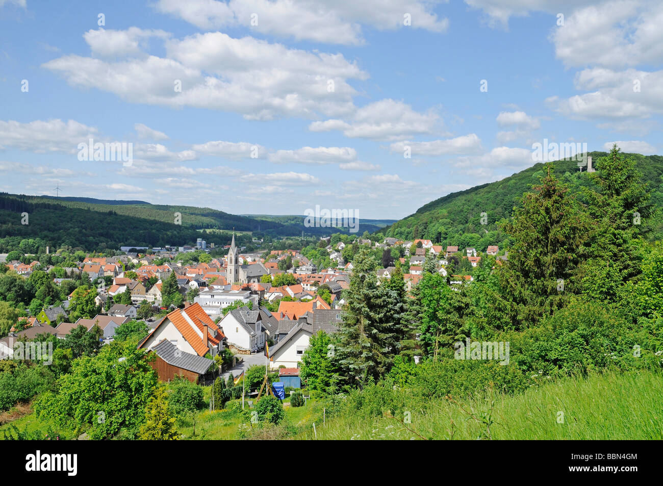 City view, Bilsteinturm Tower, Marsberg, Sauerland, North Rhine ...