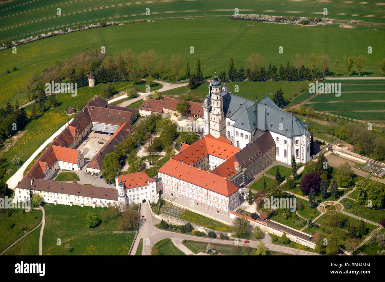 Aerial picture of Neresheim Monastery, Baden-Wuerttemberg, Germany ...