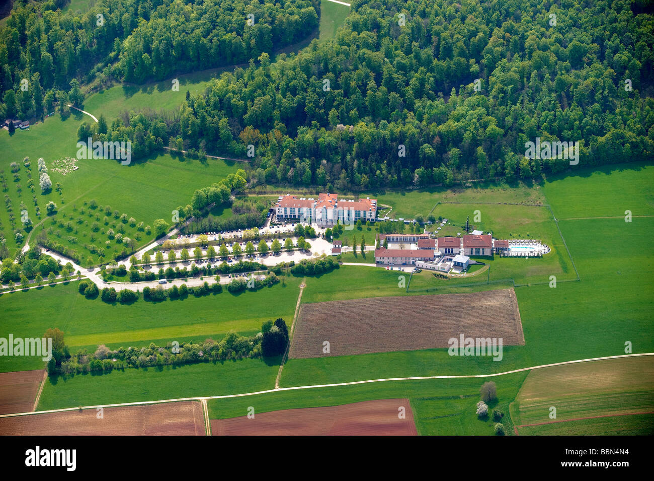 Aerial picture of Aalen Limestherme spa, Baden-Wuerttemberg, Germany ...