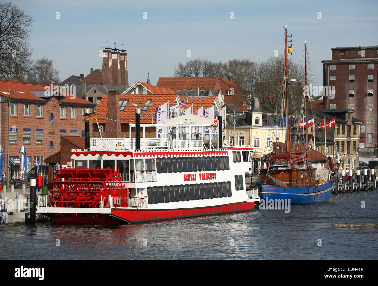 Ships in the harbour of Kappeln on the Schlei estuary, Kappeln, Germany ...