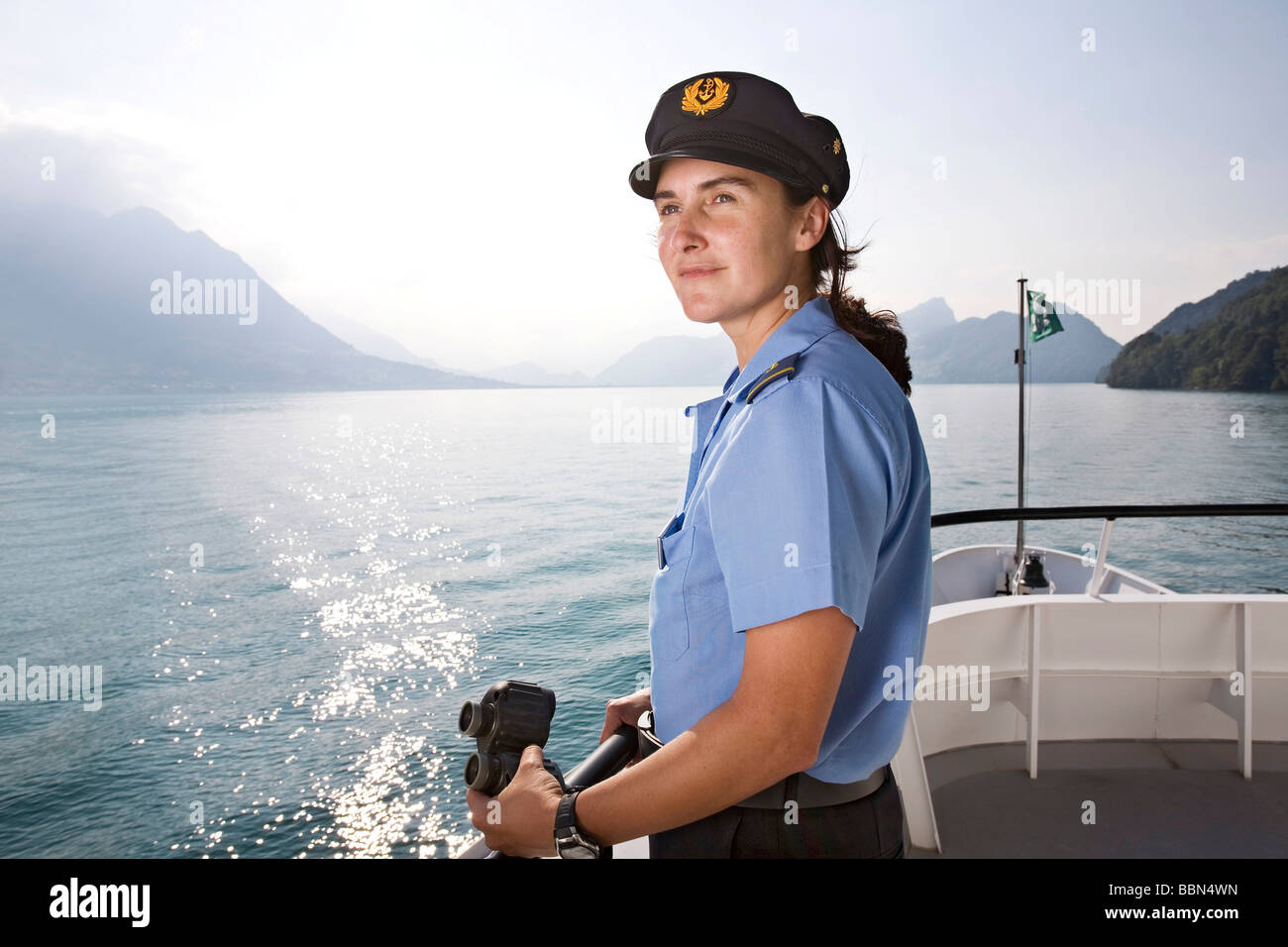 Ship's captain of a passenger motor vessel on Lake Lucerne, Switzerland ...