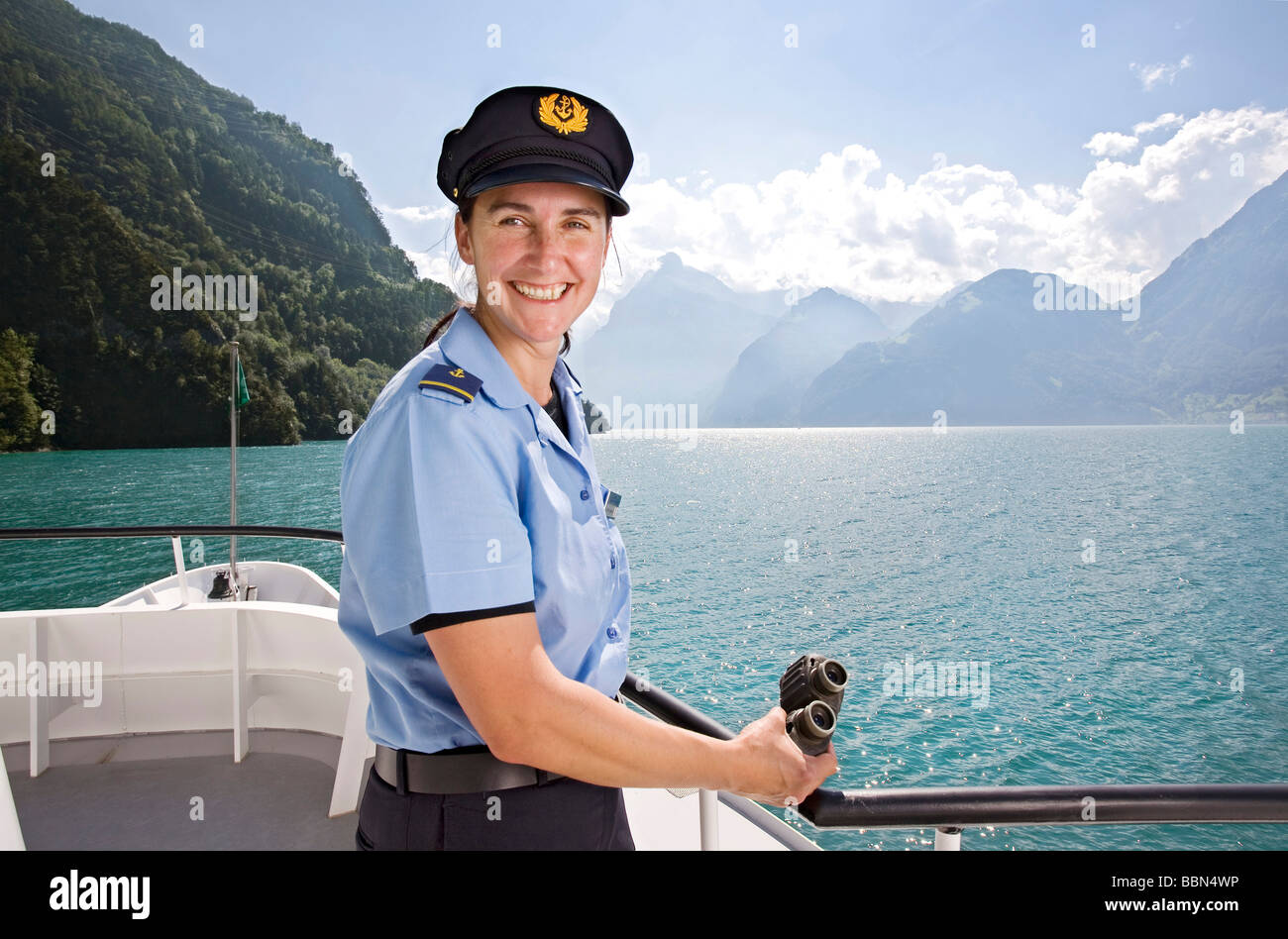 Ship's captain of a passenger motor vessel on Lake Lucerne, Switzerland ...