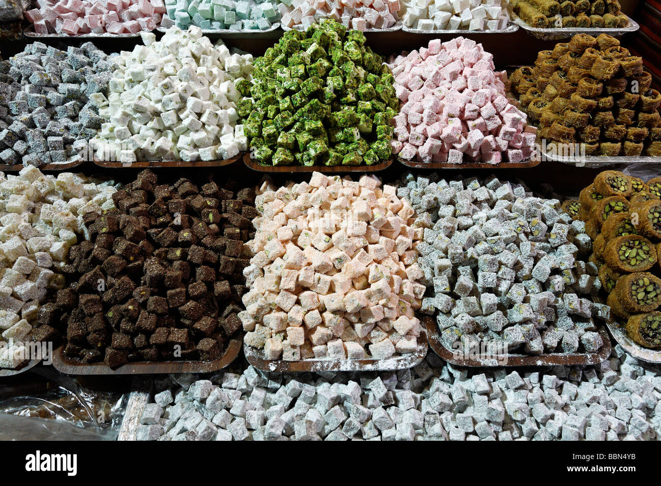 Lokum, Turkish Delight, in shop windows, various colours, Egyptian ...