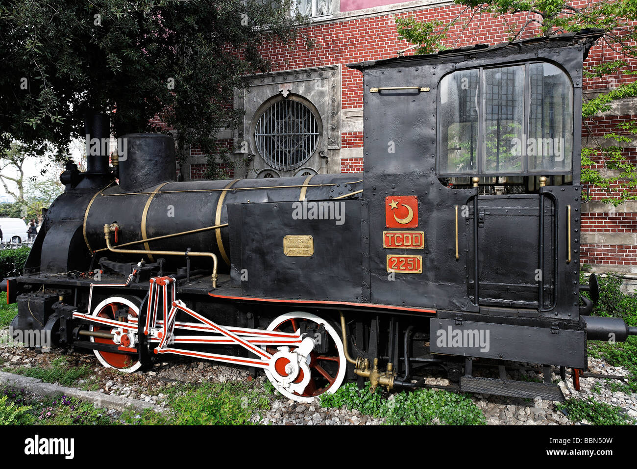 Historic steam locomotive, German make from 1874, displayed in front of ...