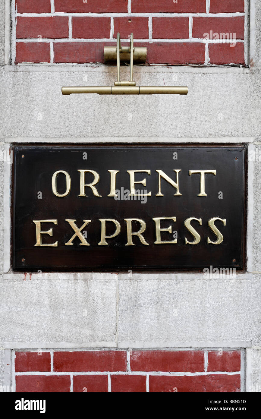 Sign on the Orient Express restaurant in the historic train station ...
