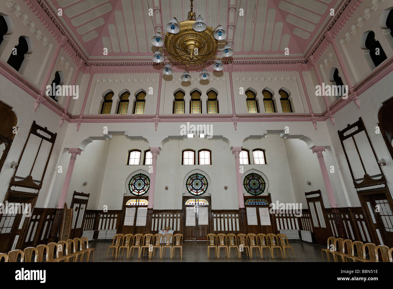 Station concourse in Ottoman art nouveau, event hall, historic train ...