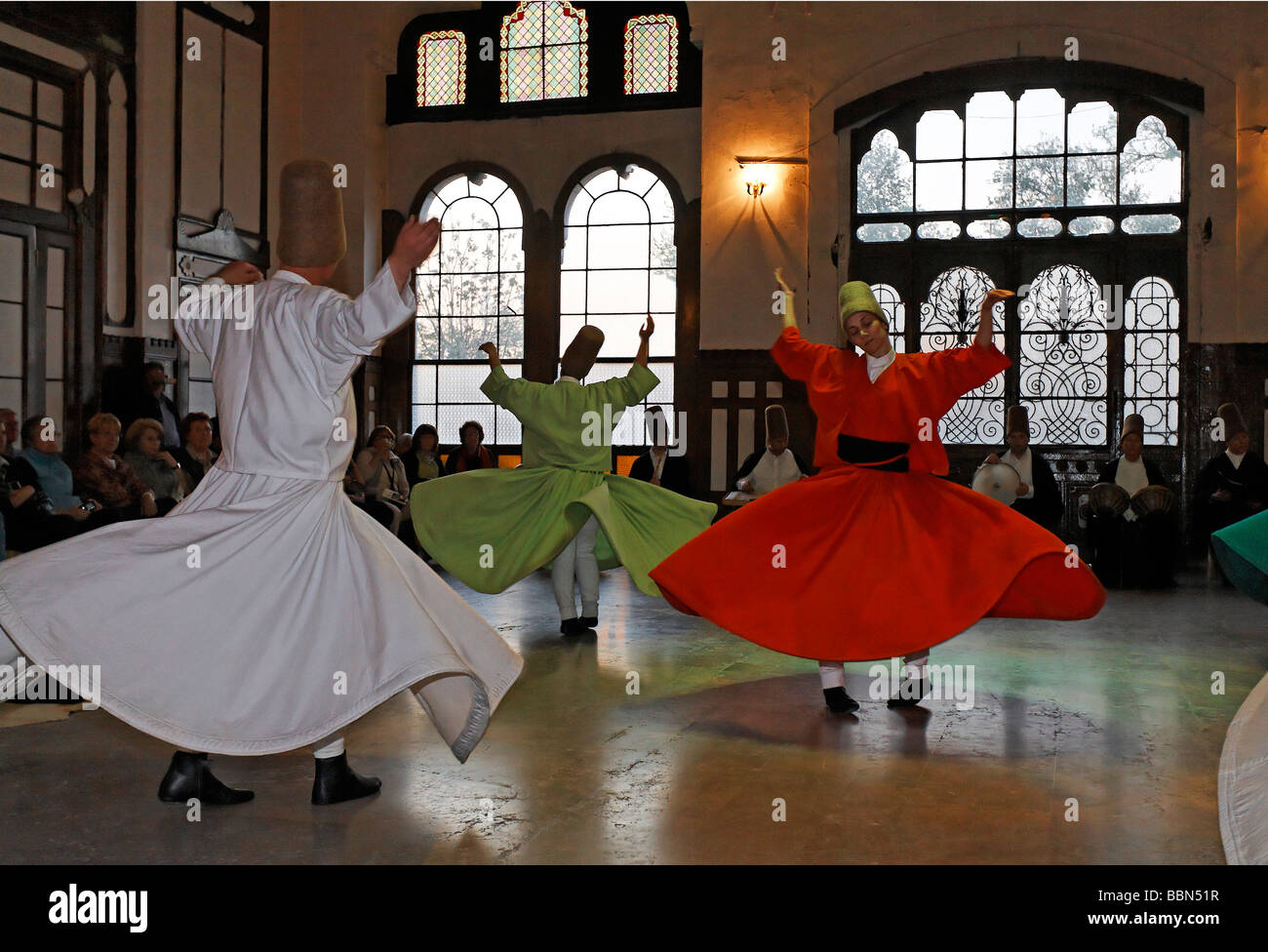 Dancing dervishes of the Sufi order Mevlevi, Sema ceremony, historic ...