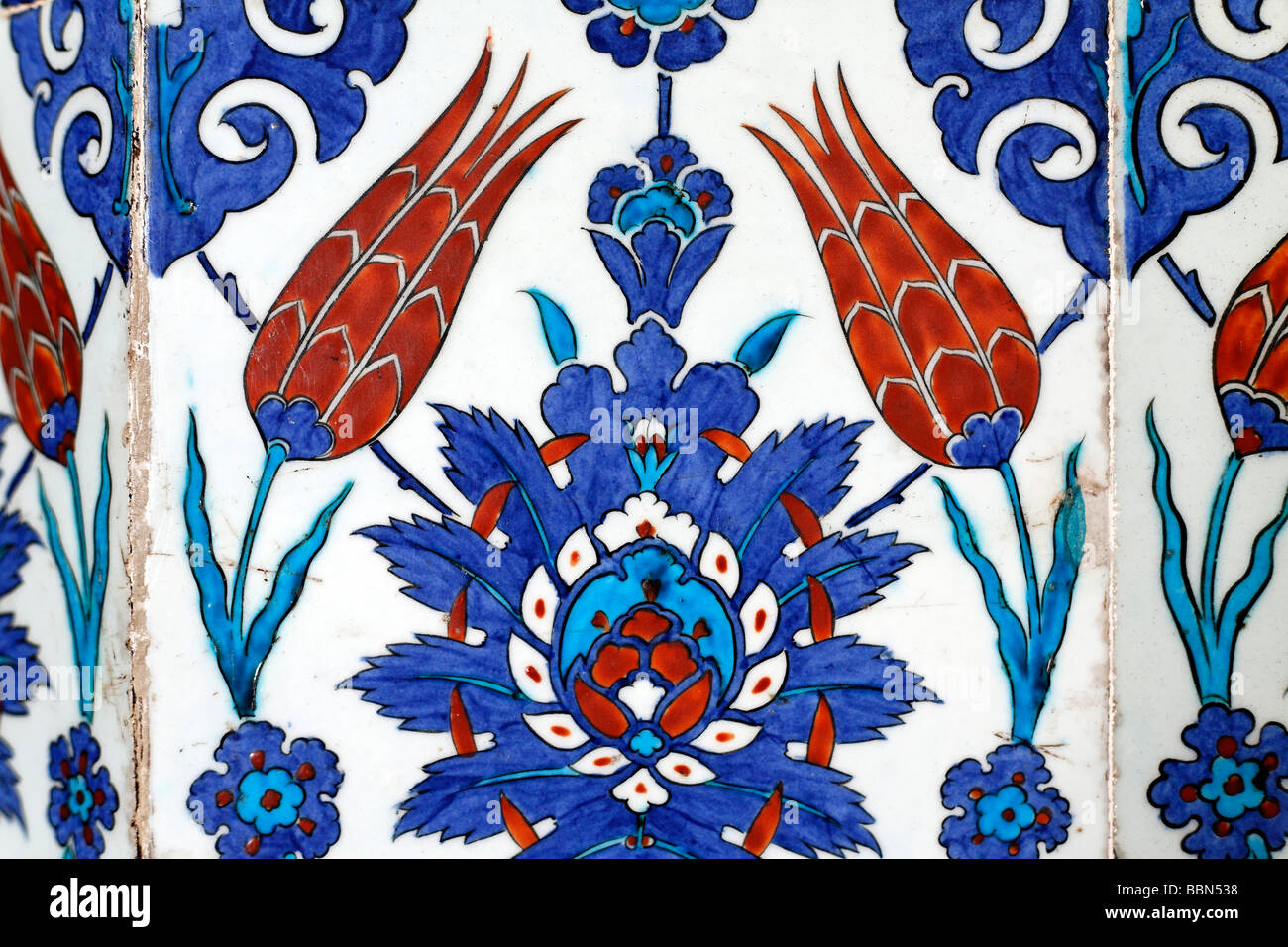 Decorative tiles with Iznik faiences, tulip motif, Ruestem-Pasa Mosque ...