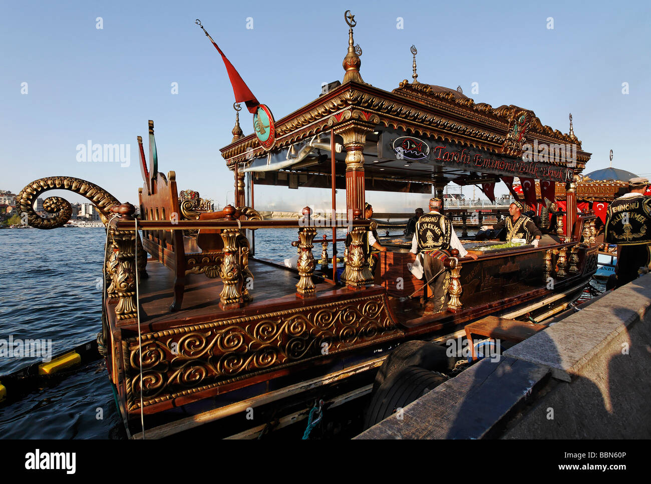 Fish diner with fish sandwiches for sale on a richly decorated golden ...