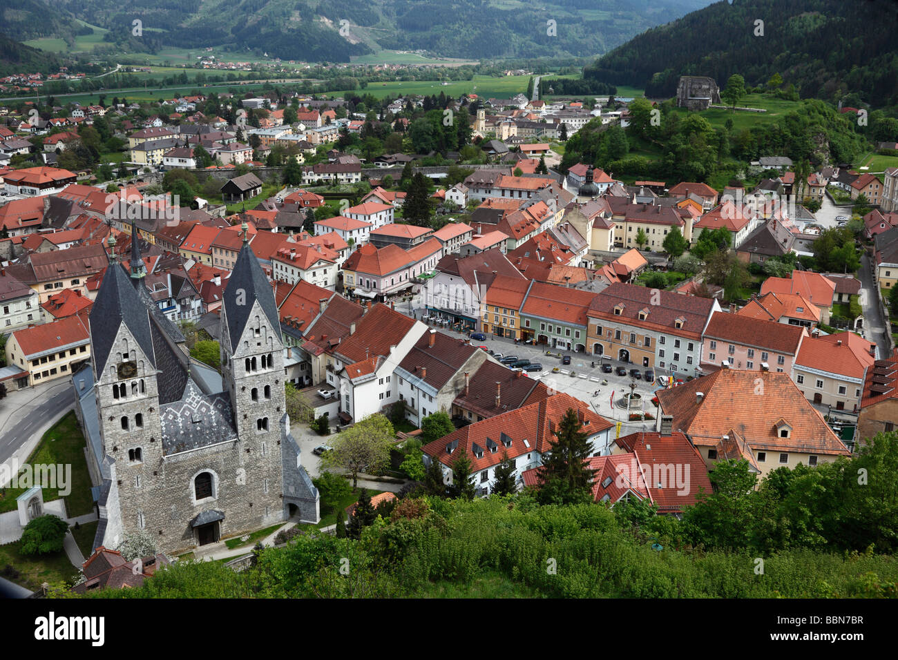 Overlooking the city center of Friesach, view from St. Peter, Carinthia ...