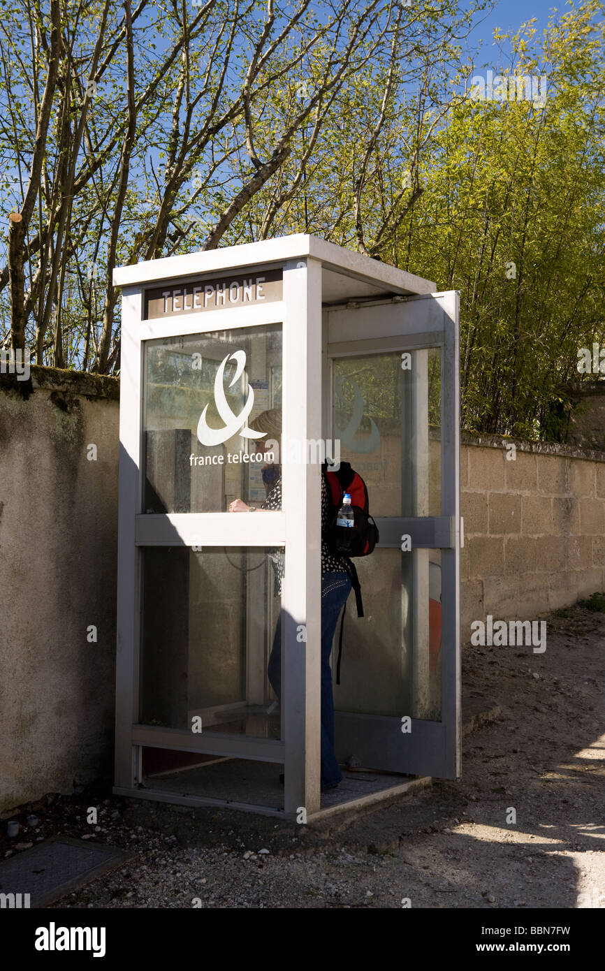 Lady in Telephone Box in Aubeterre sur Dronne Charente France Stock ...