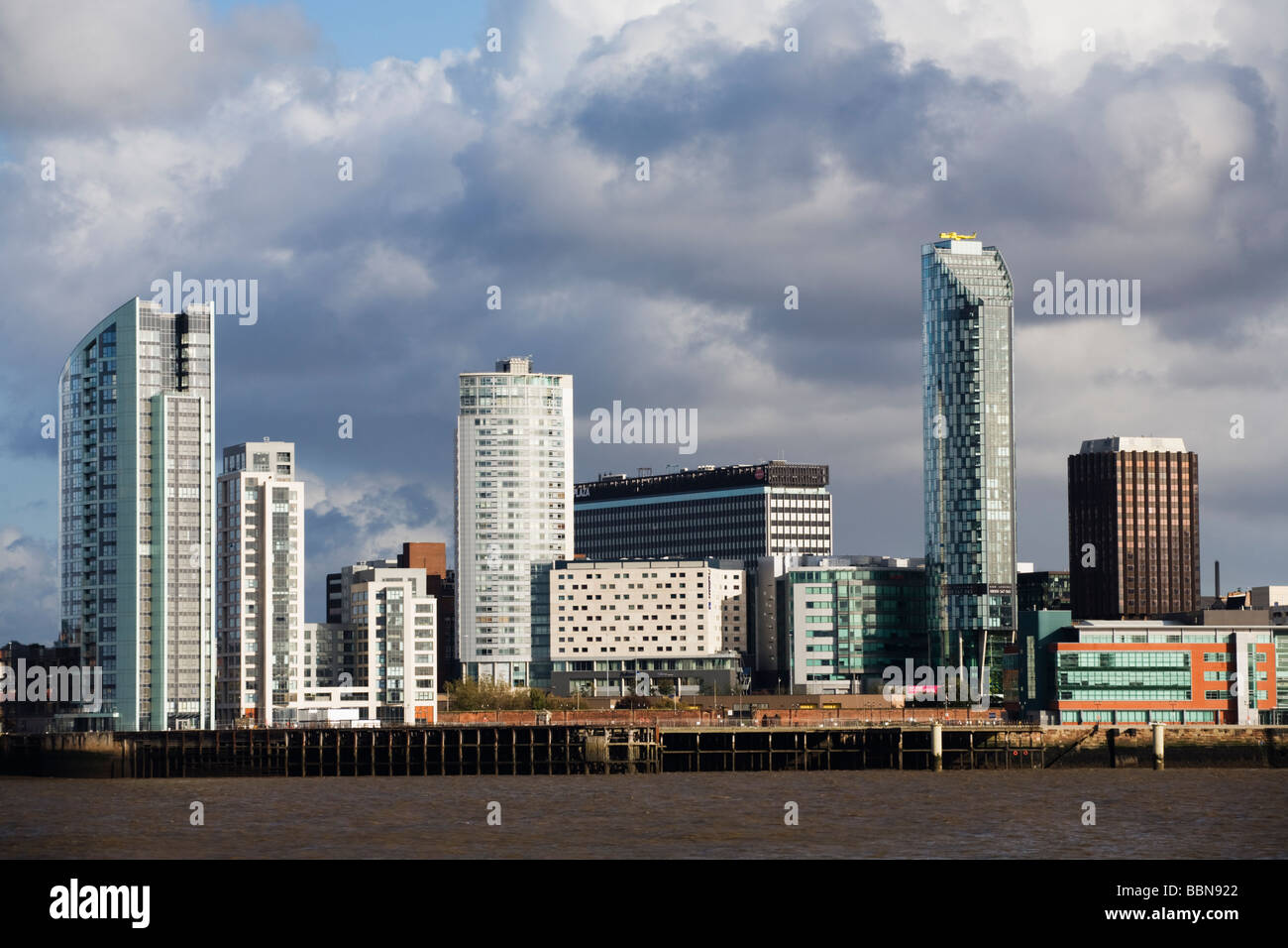 New buildings of the Liverpool Skyline across the River Mersey Stock ...