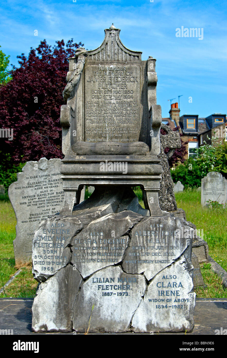 gravestone in the shape of a chair at margravine cemetery, also known ...