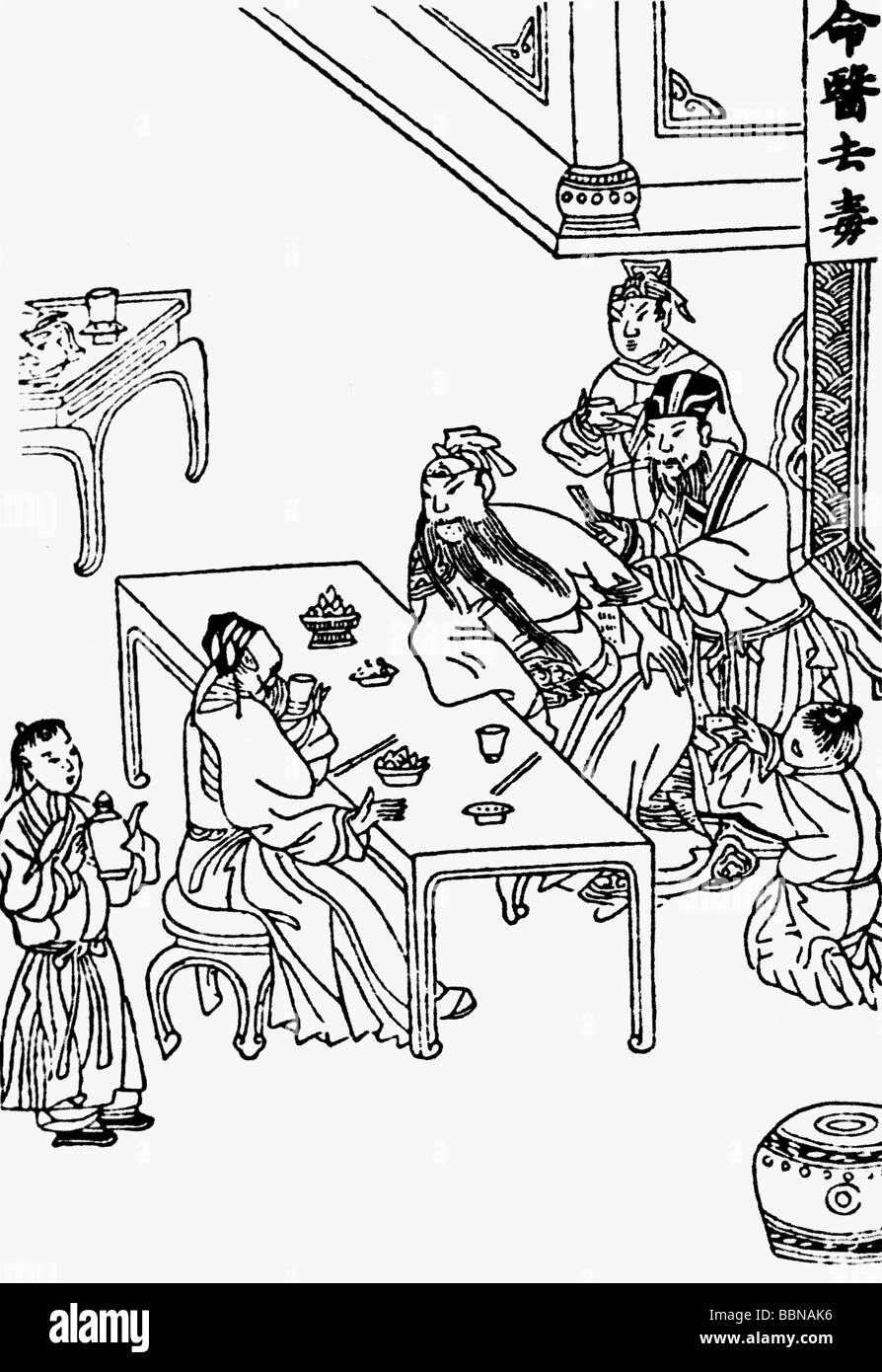 Hua Tuo, + 208, Chinese physician, operating on an arm, Chinese woodcut ...