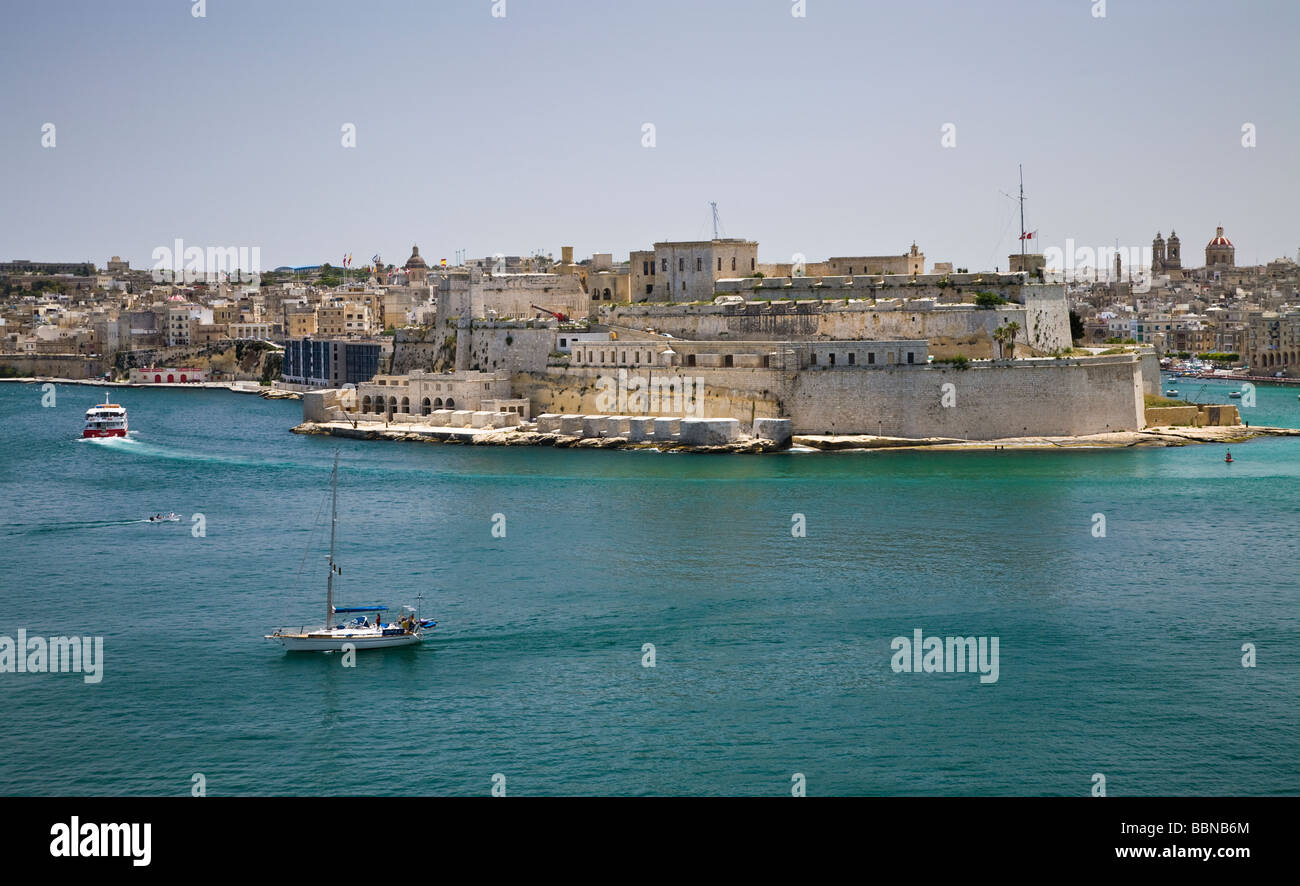 View across the Grand Harbour to Fort St Angelo, Malta, EU Stock Photo ...