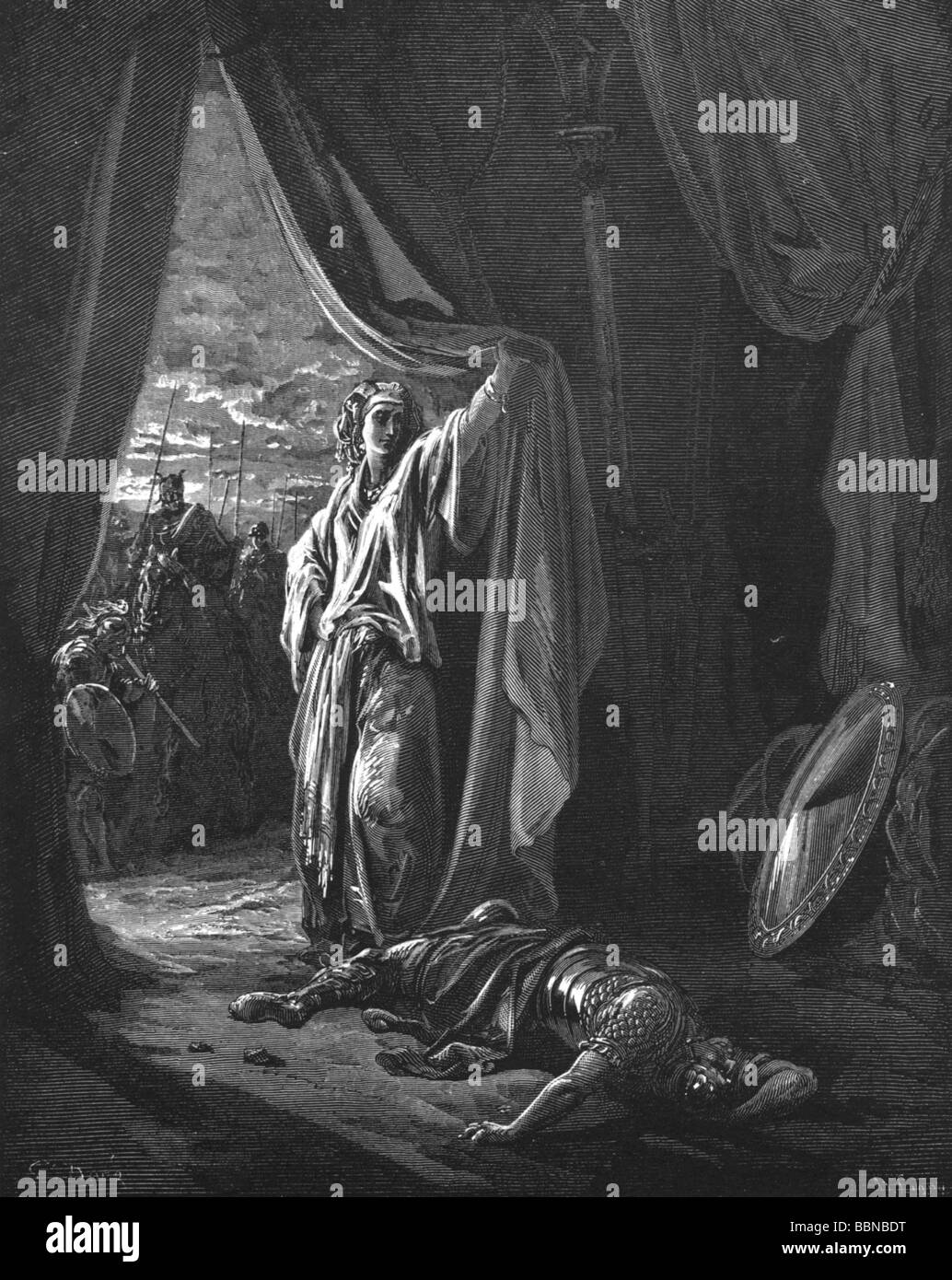 religion, biblical scenes, "Yael and Sisera", wood engraving by Gustave ...