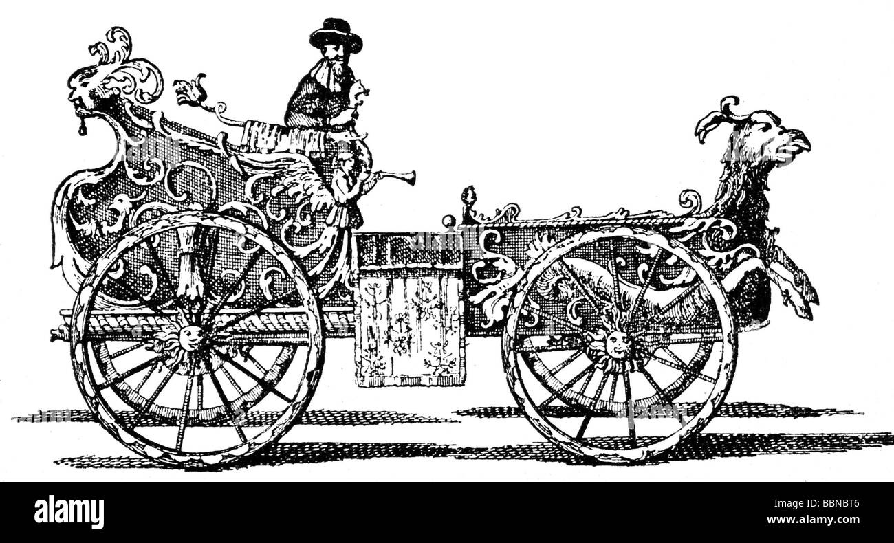 Hautsch, Hans, + 31.1.1670, German engineer and inventor, his car Stock ...