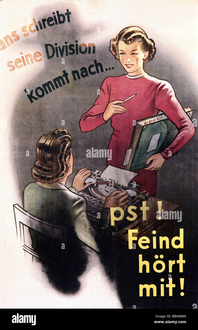 events, Second World War / WWII, propaganda, Germany, poster "Shush ...