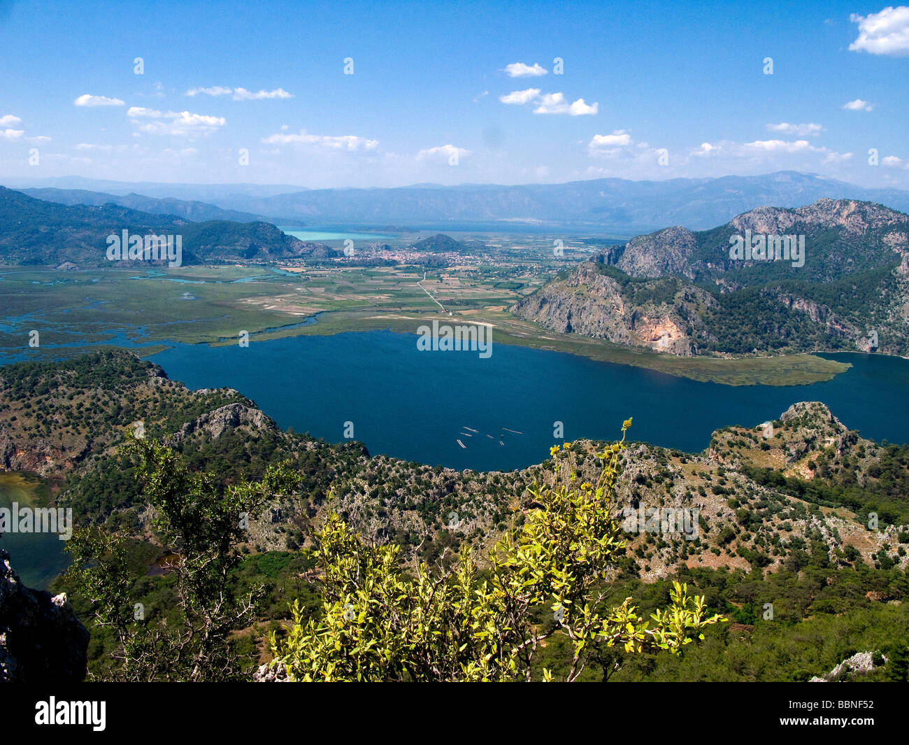 Vew from mountain overlooking Iztuzu lake and the River Delta at Dalyan ...