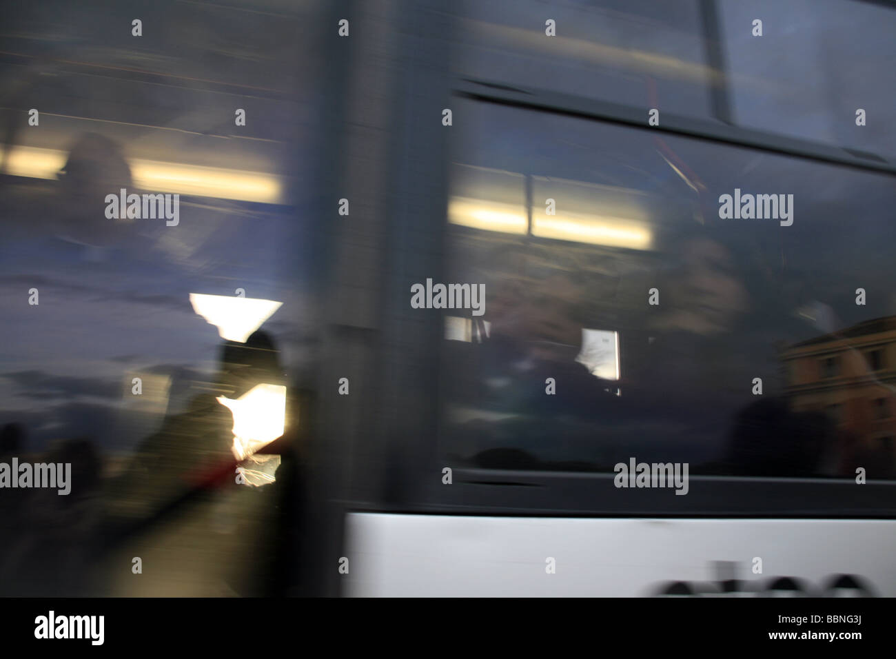 people on fast public transport bus in rome italy Stock Photo - Alamy