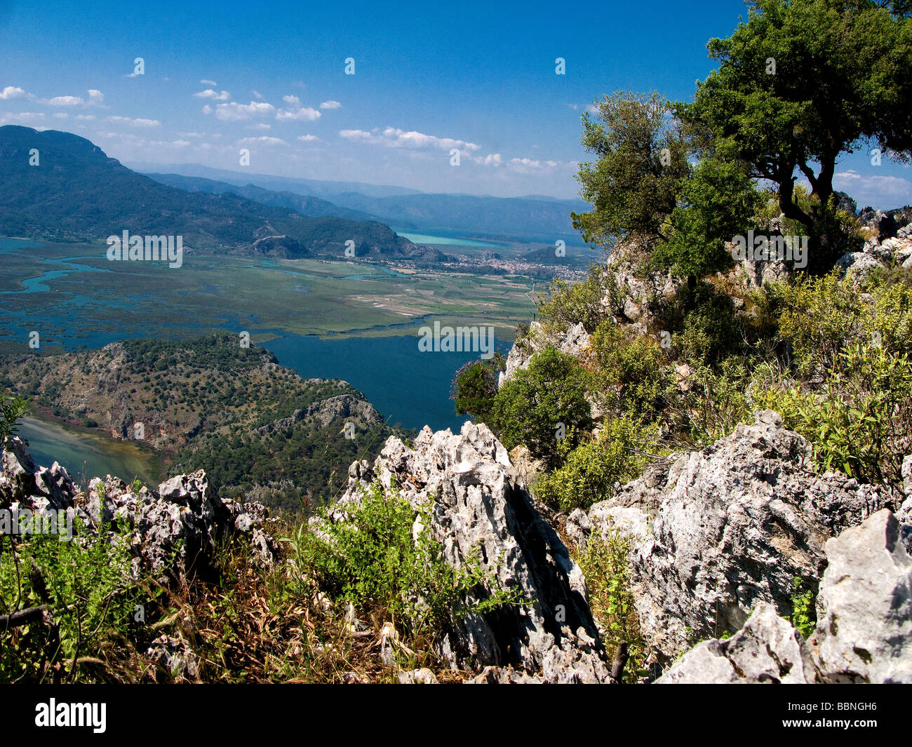 Vew from mountain overlooking the River Delta at Dalyan, Turkey Stock ...