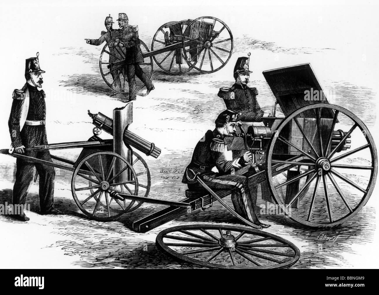 military, France, mitrailleuses, canon a balles, Ressye type, wood ...