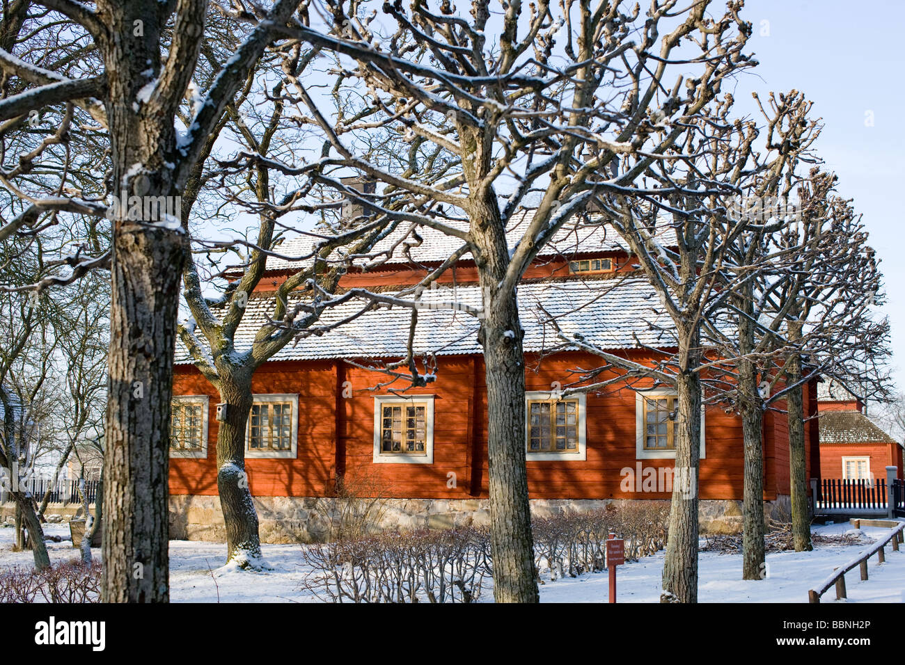Skogaholm Manor, Skansen (Stockholm, Sweden) on a snowy day in winter ...