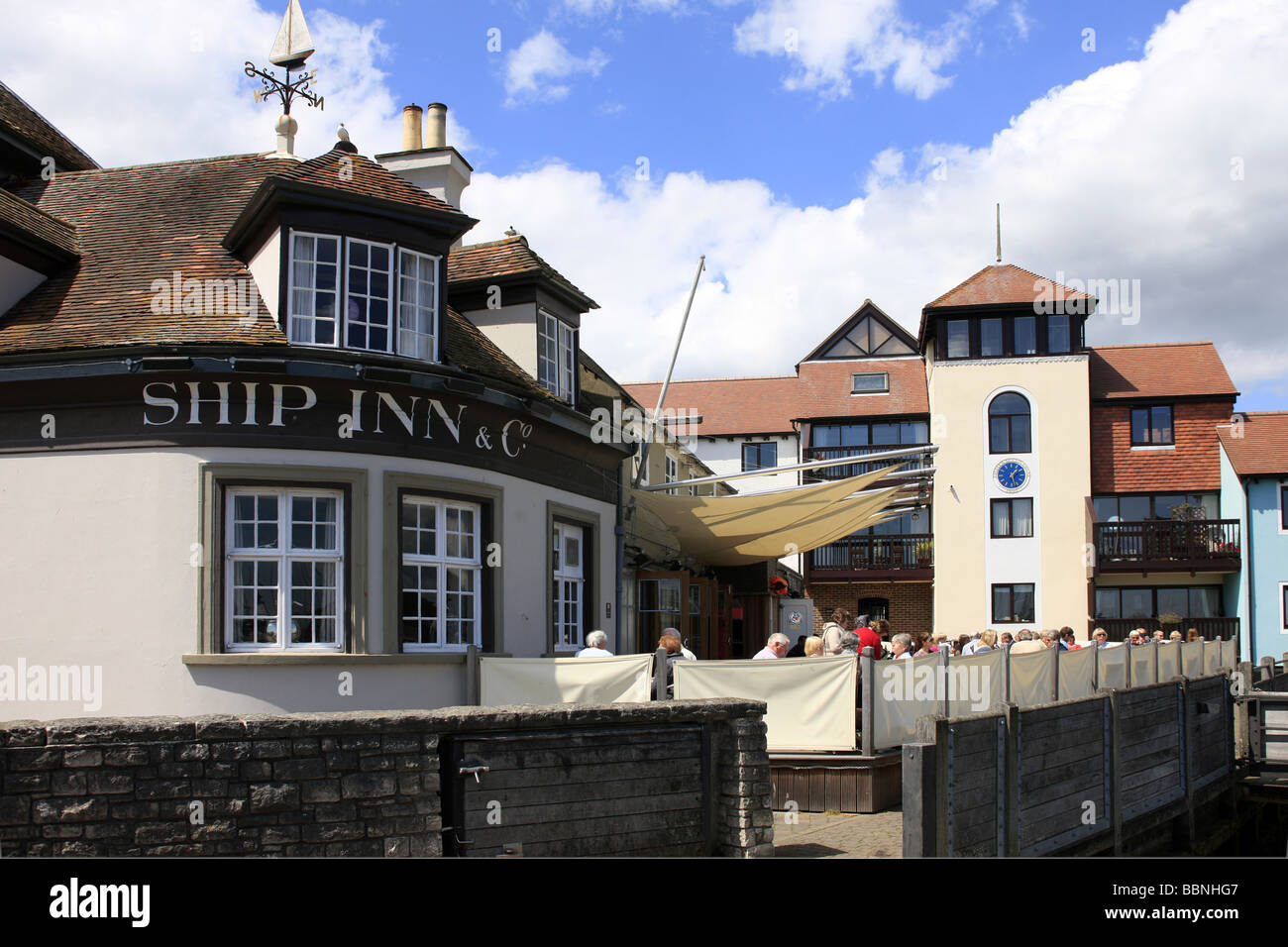 The Ship Inn pub and restaurant on the quayside at Lymington Hampshire ...