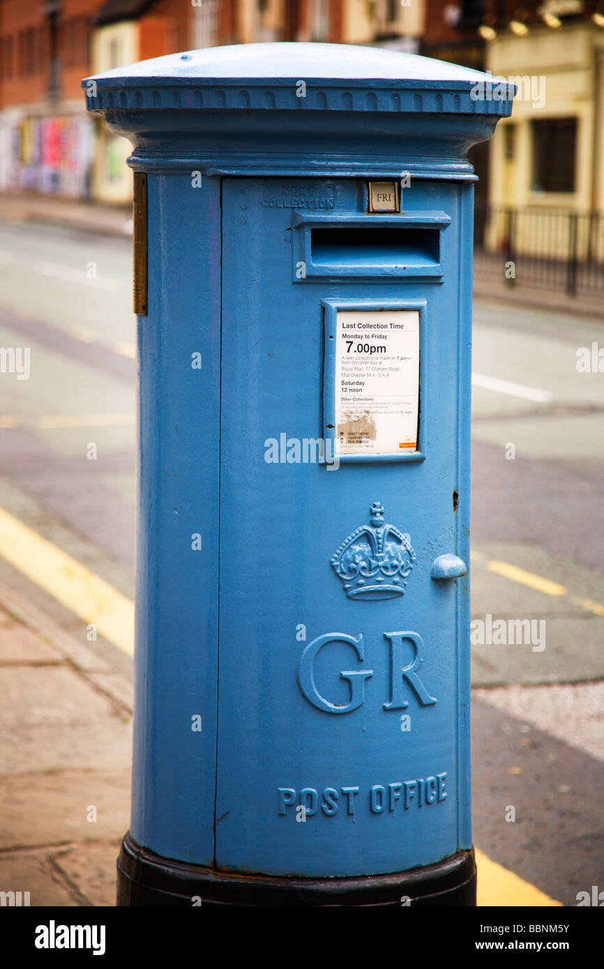 Unusual Blue Letterbox Manchester England Stock Photo - Alamy