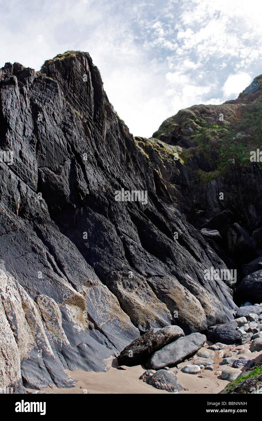 Slate cliffs at Musselwick sands Pembrokeshire coastline geographical ...