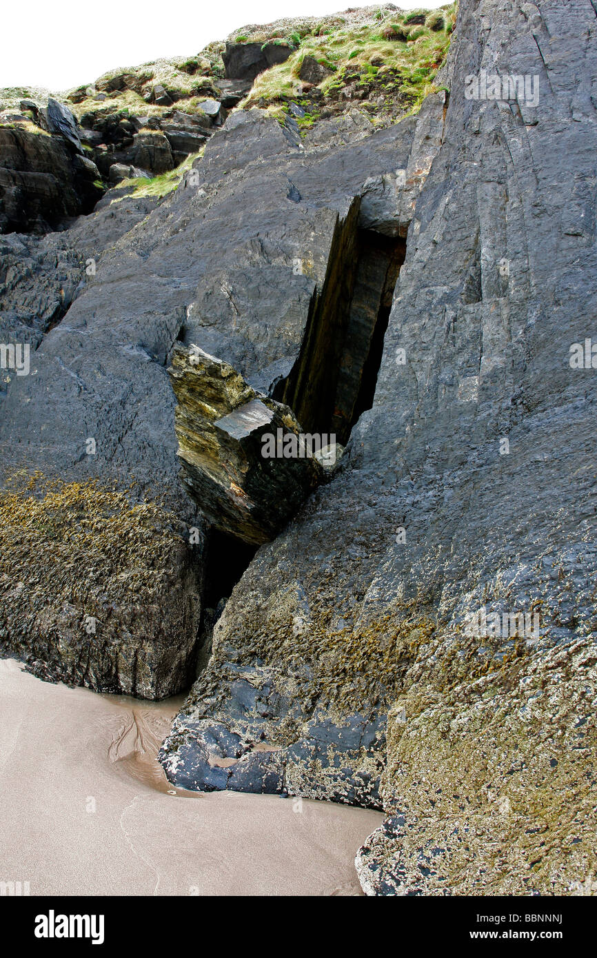 Slate cliffs at Musselwick sands Pembrokeshire coastline geographical ...