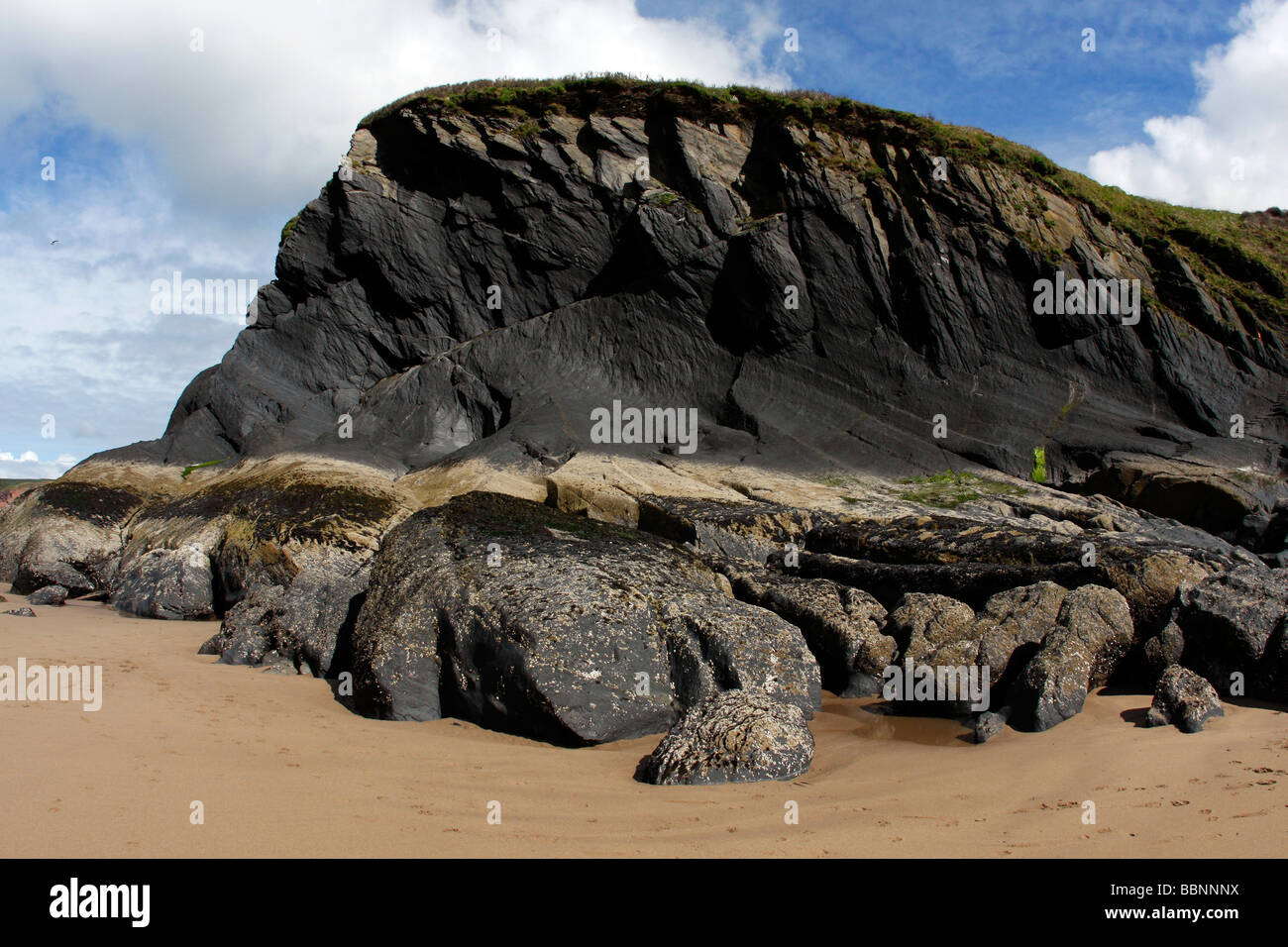 Slate cliffs at Musselwick sands Pembrokeshire coastline geographical ...